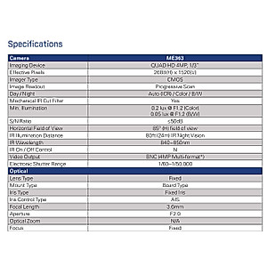 FLIR Digimerge ME363 Outdoor 4-in-1 Security Dome Camera, 4MP Quad HD Fixed MPX, 3.6mm, 80ft Night Vision, Works with HD-CVI/HD-TVI/AHD/Lorex, Flir MPX DVR, White (Camera Only)