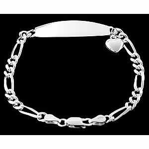 LGU Sterling Silver Polished Dangle Heart Id Identification Engravable Bracelet for Adult (8 Inches)