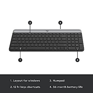 Logitech MK470 Slim Wireless Keyboard and Mouse Combo - Modern Compact Layout, Ultra Quiet, 2.4 GHz USB Receiver, Plug n' Play Connectivity, Compatible with Windows - Graphite