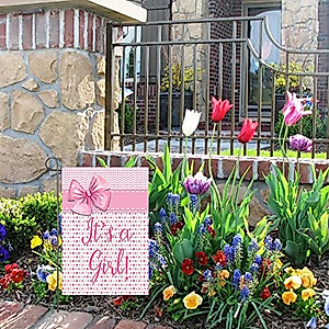 It's A Girl Garden Flag Pink Baby Shower Birth Announcement Decorations for Girl 12x18 Inch Double Sided New Baby Garden Flag Gender Reveal Party Decor Vertical Burlap Banner Outdoor Lawn Yard Sign