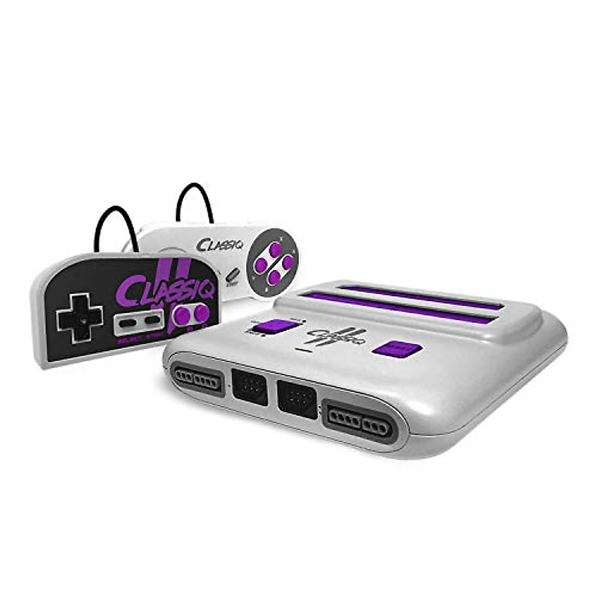 Old Skool Classiq 2 AV Version Twin Video Game System, Grey/Purple Compatible with SNES/NES Nintendo and Super Nintendo cartridges