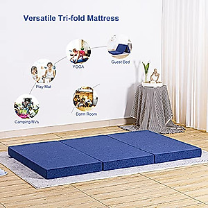 JINGWEI Folding Mattress, Tri-fold Memory Foam Mattress with Washable Cover, 3-Inch, Twin Size, Play Mat, Foldable Bed, Guest beds, Camp Portable Bed, 38"*75*'3"