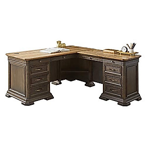 Martin Furniture IMSA684R-KIT Executve L-Desk & Return with Solid Wood Plank Tops, Fully Assembled, Brown