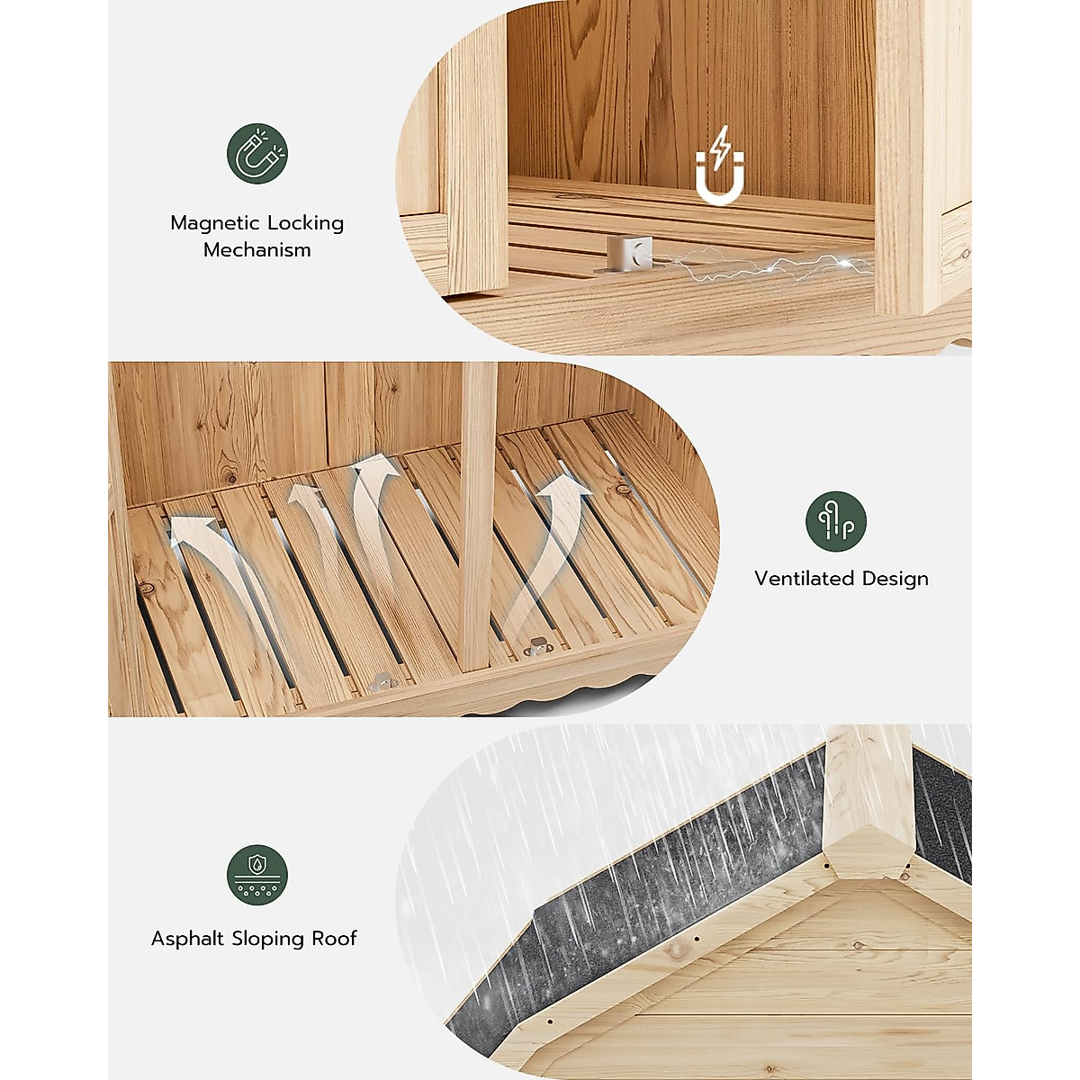 Oarlike Wooden Outdoor Storage Cabinet, 71" Weatherproof Garden Shed with Shelves, Waterproof Roof, Tool Storage for Patio/Backyard/Lawn/Pool (Natural Wood)