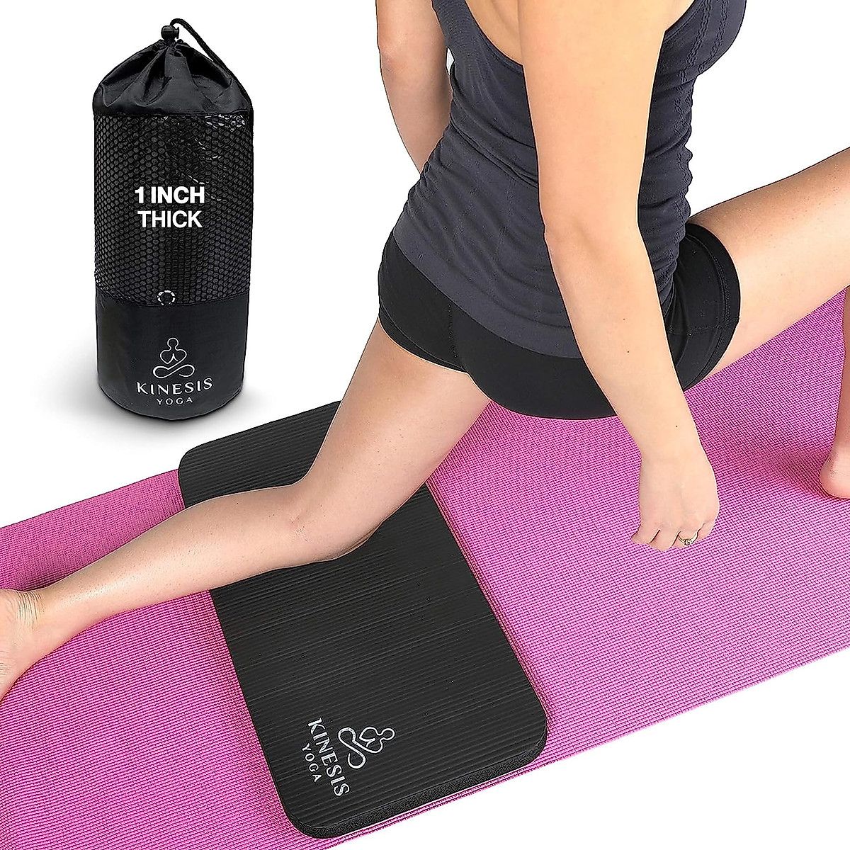 Kinesis Yoga Knee Pad Cushion - Extra Thick 1 inch (25mm) for Pain Free Yoga - Includes Breathable Mesh Bag for Easy Travel and Storage (Does Not Include Yoga Mat)