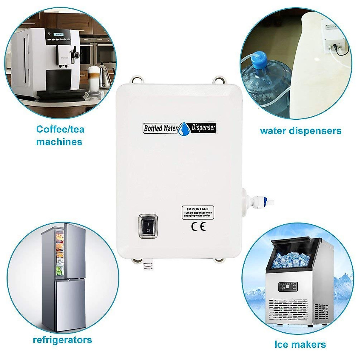 Bottled Water Dispenser Pump System - 20ft 110V AC US Plug Water Dispensing Pump with Single Inlet - Compatible Use with Coffee/Tea Machines, Water Dispensers, Refrigerators, Ice Makers