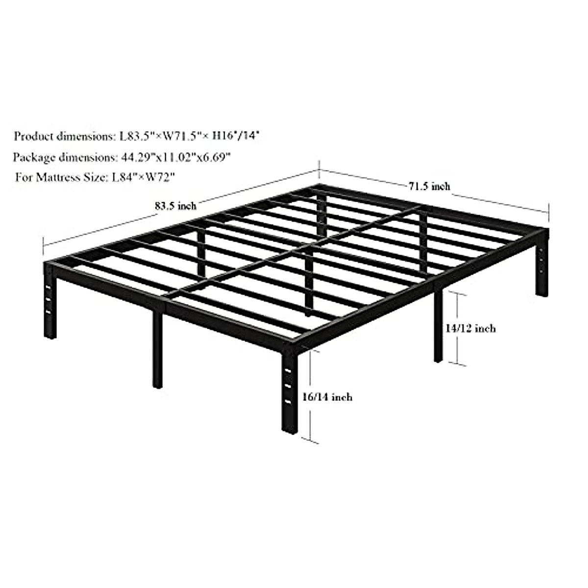 COMASACH 16 Inch California King Bed Frames and 6 Pcs Mattress Gaskets, Heavy Duty Metal Platform Bed Frames with 4500Lbs Steel Slat Support, No Box Spring Needed, Easy Assembly, Noise Free Non Slip M