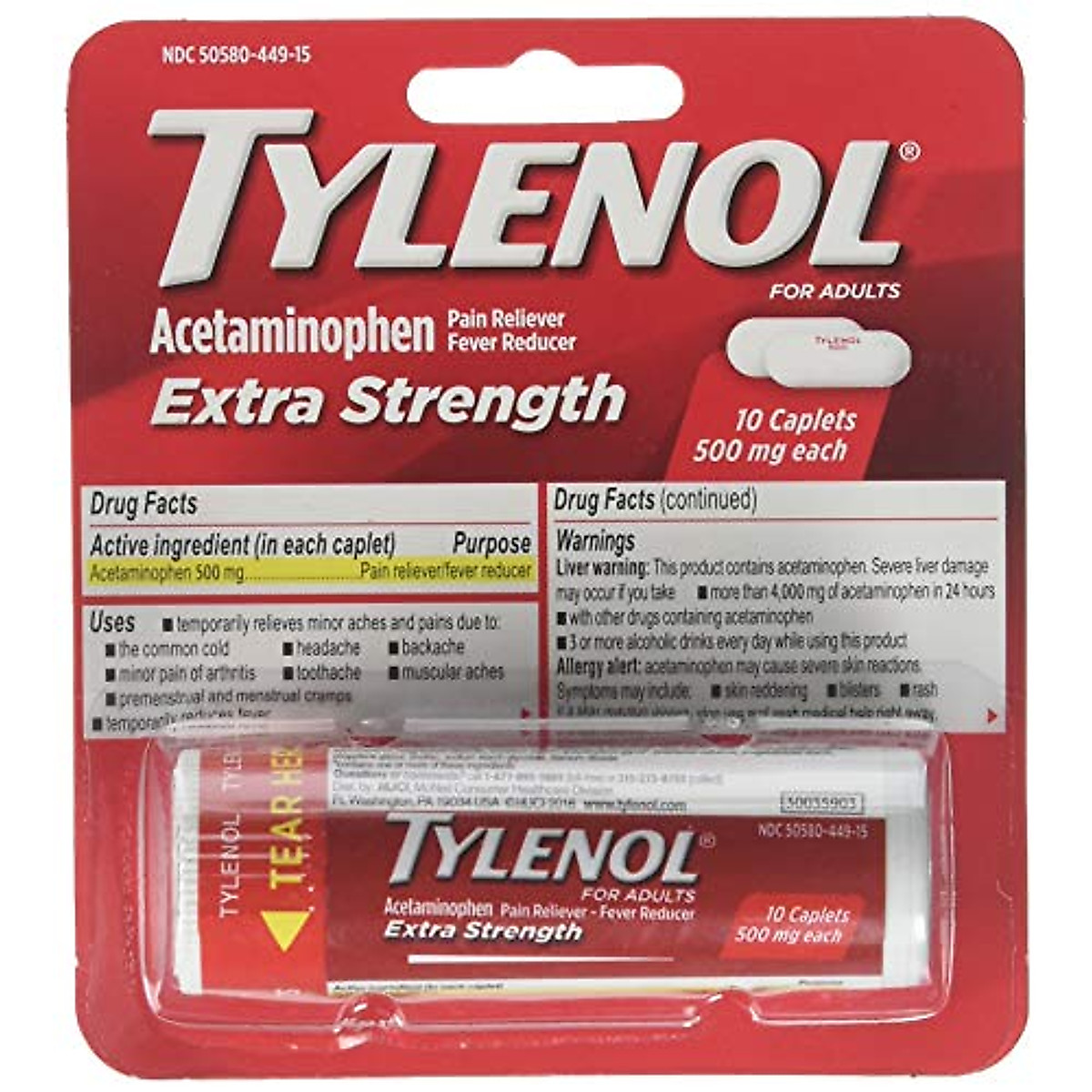 TYLENOL Extra Strength Caplets 10 ea (Pack of 3)