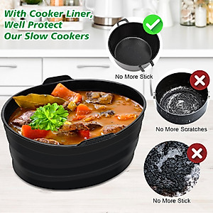 6 Pack Silicone Cooker Liners Set, Slow Cooker Pot Liner for 6-8QT Crock Pot, Contain 1 PCS Integrated Pot Mat, 2 PCS Divider Liners, 1 PCS Plastic Utensil Cradle, 2 PCS Silicone Hand-Clips