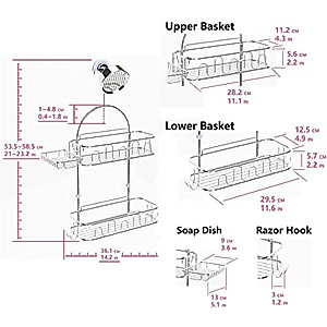 Neahom Hanging Shower Caddy Over Shower Head for Bathroom Silver, Stainless Steel Soap Holder & Razor Holder & Hooks, Hanging Shower Shelf Organizer, Storage Rack, Rustproof, Anti-Swing