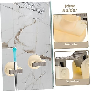 HOLIDYOYO 2pcs Mop Rack Bathroom Broom Mop Hook Bathroom Storage Rack Mop Holder Kitchen Hanging Hook Holder Wall Mounted Shelves for Storage Tableware Hook Utensil Adhesive Holder White
