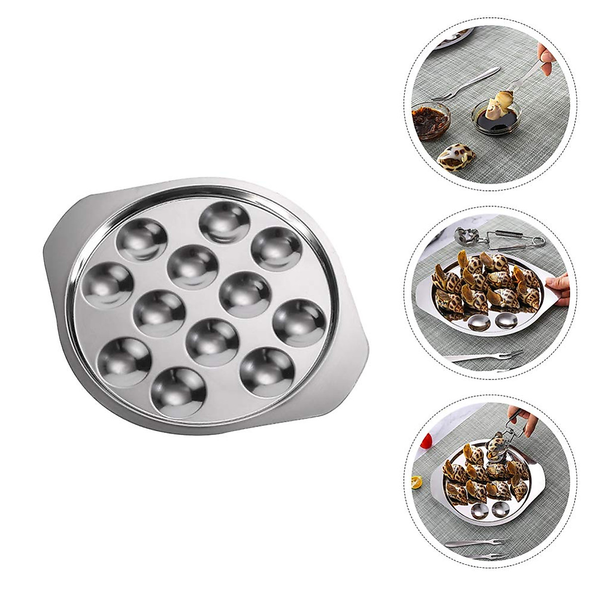 YARNOW 2pcs Stainless Steel Escargot Plates Dishes 12 Compartment Holes Escargot Baking Dishes for Snail BBQ Mushroom Silver