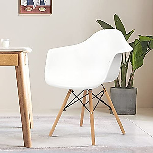 GOTMINSI Set of 4 Dining Chairs,Mid-Century Modern Dining Room Plastic Chairs, Outdoor Side Chairs with Wood Legs for Kitchen, White