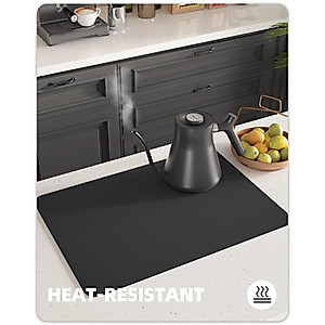 Color&Geometry Dish Drying Mats for Kitchen Counter, Dish Drying Rack Mat Strong Absorbent Water and Quick Dry , Kitchen Counter Mat Non Slip, Black Coffee Maker Mat, 16"X24"