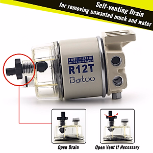 BARTOO R12T Fuel Water Separator Marine,10 Micron Fuel Filter Marine Parts Replace S3240 120AT NPT ZG1/4-19 Fit 3/8-inch NPT Outboard Motor