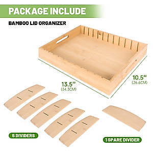 Kitchen Bamboo Lid Organizer, Cabinet Organizer for Food Storage Container Lids, Kitchen gadgets with 6 Adjustable Dividers, Lid Holder for kitchen organization