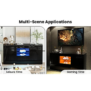 Lamerge Sideboard Buffet Cabinet,Led TV Stand with Storage,High Glossy Panel, UV Coated,TV Table,Kitchen Cabinet, Bar Cabinet. 53.1" L×13" W×28" H,Black