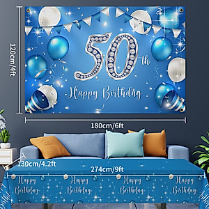 Happy 50th Birthday Balloons Blue Set Decor - Cheers to 50 Years Old Party Theme Garland Banner Backdrop Tablecloth Decorations For Women and Men