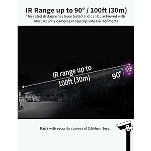 LONNKY LED IR Illuminator Wide Angle 8-LEDs 90 Degree 100Ft IR Infrared Flood Light for CCTV Security Cameras, IP Camera, Bullet Camera, Dome Camera, Suitable for Outdoor and Indoor Use