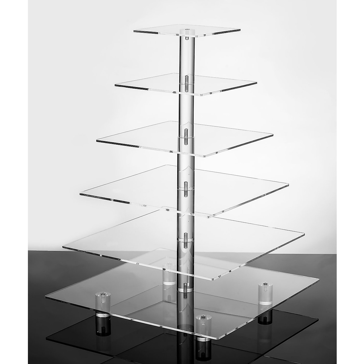Jusalpha® Large 6 Tier Wedding Party Square Cupcake Stand-Cake Stand-Cupcake Tower-Dessert Display Stand (Large 6 Tier with Base) (6SF)