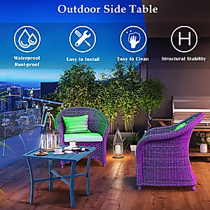 ZOTORUN Outdoor Steel Side Table End Table for Patio, Backyard, Pool, Indoor Companion, Easy Maintenance and Weather Resistant, Blue