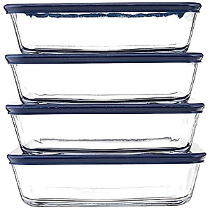 Anchor Hocking 6-Cup Rectangular Food Storage Containers with Blue Plastic Lids, Pack of 4
