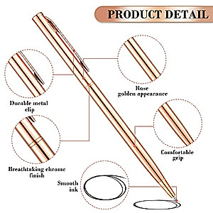 Zonon 12 Pieces Slim Metallic Retractable Ballpoint Pens Lightweight Black Ink Metal Pens Ballpoint Slim Pens Medium Point 1.0 mm Pens for Business Office School Supplies (Rose Gold)