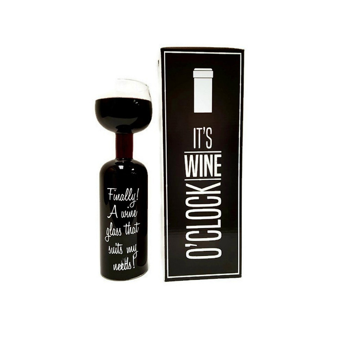 Zhouchou It's Wine O'Clock - Wine Bottle Shaped Glass Novelty Gift - Fits a Whole 750ml Bottle of Wine!!!! (1)
