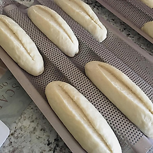 TOPZEA 2 Pack Perforated Baguette Pan, Nonstick French Bread Baking Tray, 3 Wave Long Loaf Bake Mold Small Oven Toaster Pans for Toasting Hoagie Roll, Hot Dog Bun, 11.25" x 9.5"