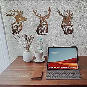 wotieuns Metal Deer Wall Decoration, Wall Art, Rural Forest Hunting, Cabin Decoration Hanging, Laser Cutting Metal Silhouette, Suitable for Door Wall Decoration Living Room, Dining Room and Bedroom