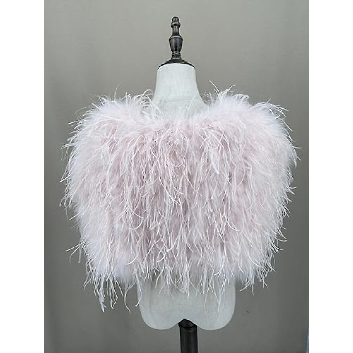 Women Ostrich Fur Pink Feather Small Shawl Cape for Wedding for Party Bride Furry White Color Blush Fluffy Luxurious Romantic