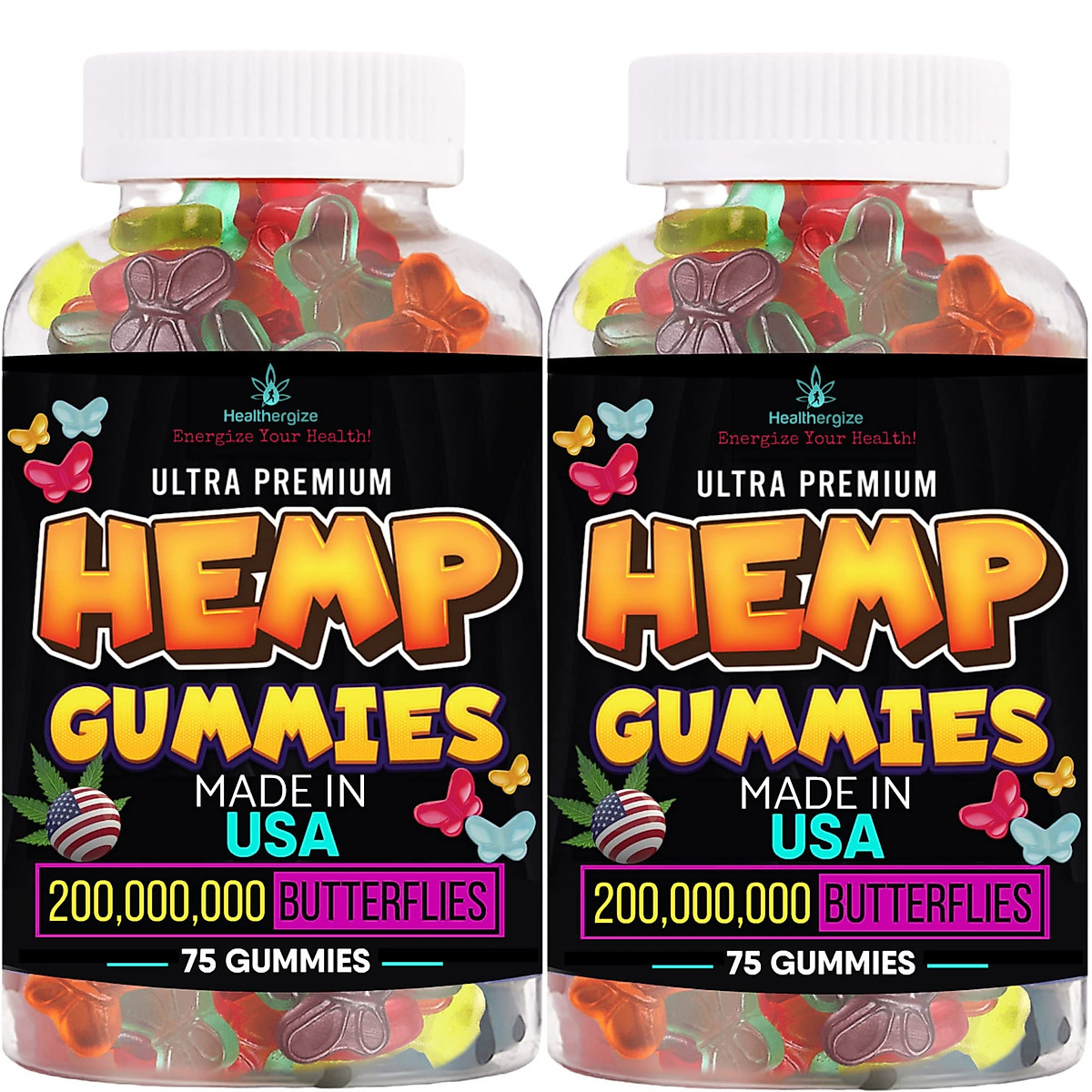 2Pack Hemp Gummies-Premium Hemp Oil Gummy Bears Butterfly Shape-Promote Peace and Relaxation, Back, Hair, Skin-Gomitas para Dormir-Made in USA