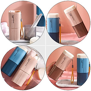 2pcs Travel Toothbrush Cases Plastic 2 in 1 Toothpaste Toothbrush Holder Gargle Cup Toothbrush Storage Box with Handle for Outdoor Camping Trip Pink