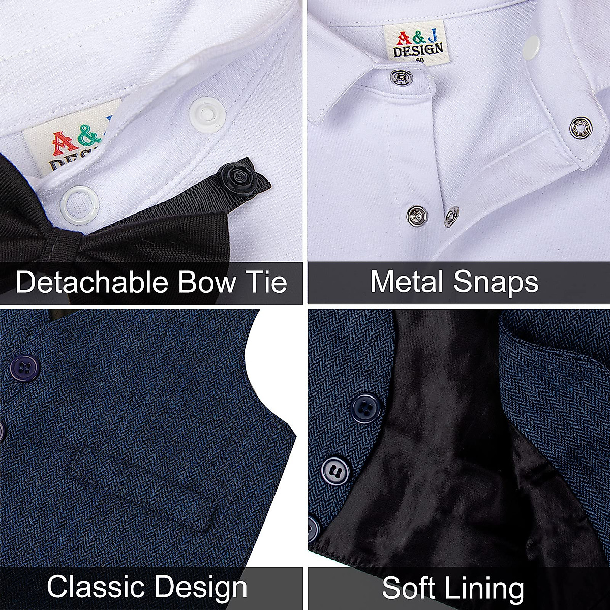 A&J DESIGN Baby Boys Suits Infant Gentleman Wedding Outfit Formal Romper Navy Blue 9-12 Months