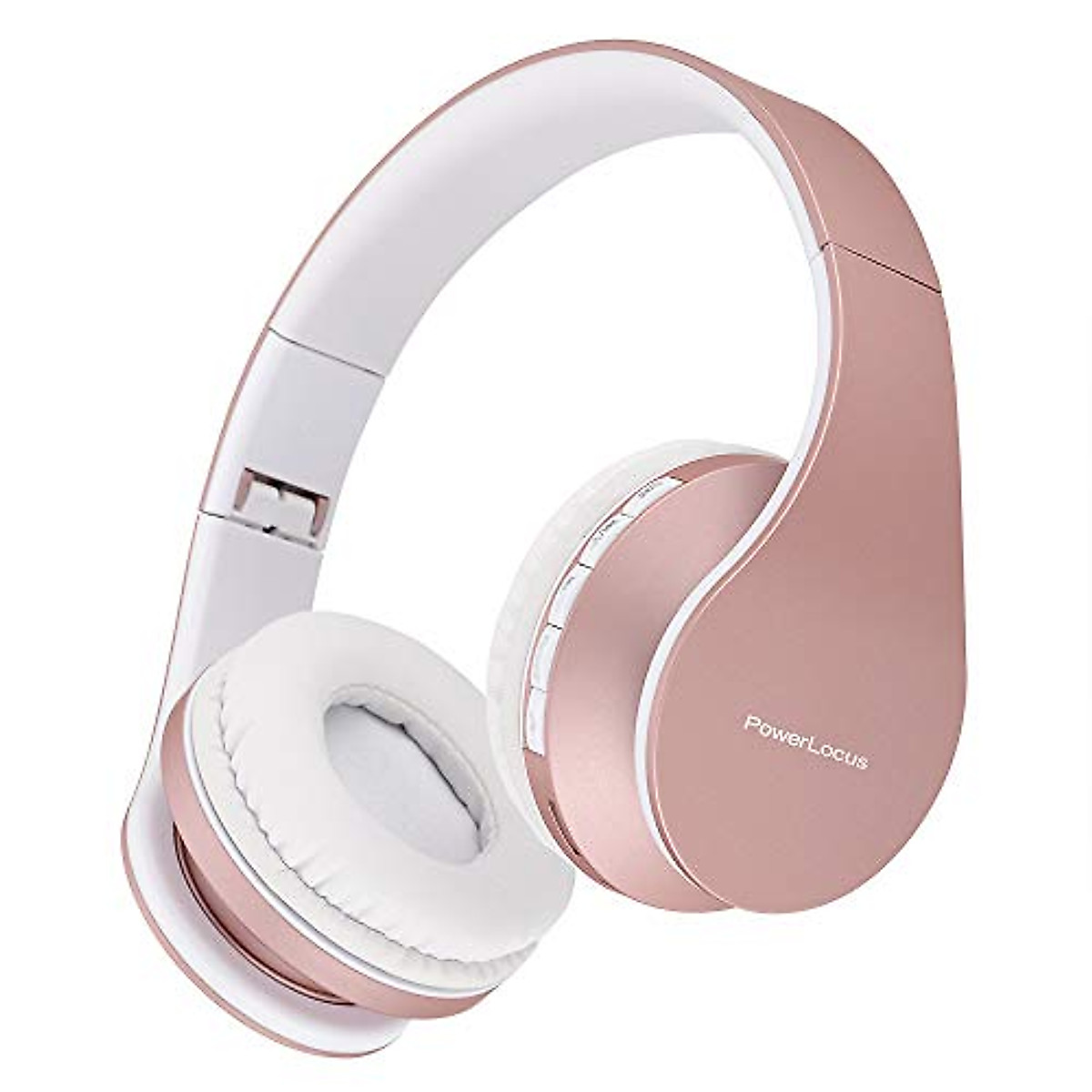 PowerLocus Wireless Bluetooth Over-Ear Stereo Foldable Headphones, Wired Headsets with Built-in Microphone for iPhone, Samsung, LG, iPad (Rose Gold)