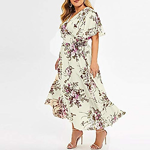 haoricu Plus Size Dress for Women Wedding Guest Summer, Elegant Bodycon Short Sleeve Floor Length Party Maxi Long Dress Yellow