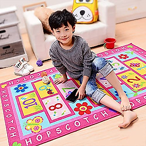 Kids Hopscotch Game Mat , Non-Slip Alphabet Rug for Classroom Soft Durable Woven Faux Wool Floor Carpet for Bedroom , Children Playroom Nursery Room Playmat Baby Tummy Time Play Mats (C)