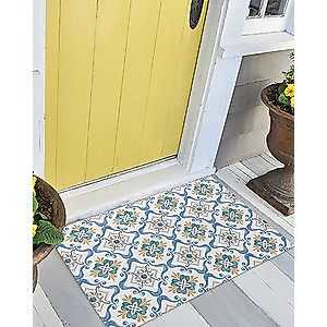 Front Entrance Floor Mats, Non Slip Bathroom/Kitchen Mat Absorbent Durable Small Rugs, St. Patrick's Day Four Leaf Clover Retro Tile Pattern Door Mat Indoor/Outdoor Carpet Shoes Scraper 16x24 inch