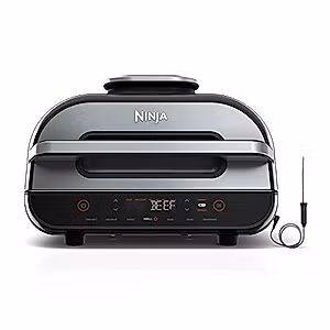 Ninja FG551 Foodi Smart XL 6-in-1 Indoor Grill with Air Fry, Roast, Bake, Broil & Dehydrate, Smart Thermometer, Black/Silver