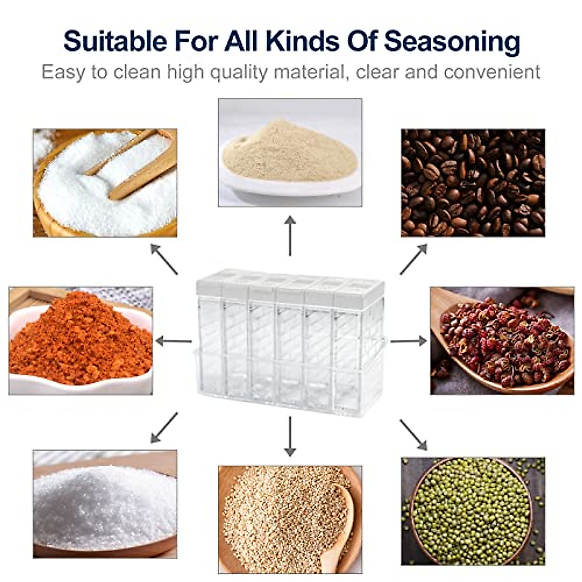 Jucaifu 6 Pcs Spice Shaker Jars, Salt and Pepper Shakers, Plastic Spice Dispenser, Salt Shakers, Seasoning Shaker Box, Condiment Set, spice containers (White)