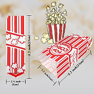 KERIQI Popcorn Bags, 50 Pcs Paper Popcorn Container Red and White Concession Stand Popcorn Holder Movie Theme Party Supplies