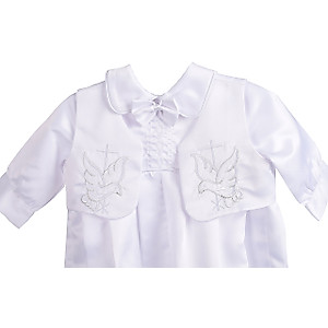 Dressy Daisy Infant Baby Boy Christening Baptism Outfit Satin Romper Bodysuit Set with Bonnet Hat Size 0-3 Months, White