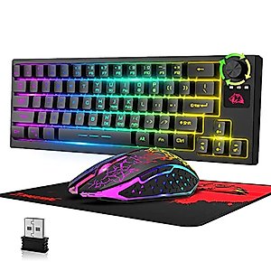 Wireless Gaming Keyboard and Mouse Combo,12 RGB Backlit with Rotary Knob,Long-Lasting Rechargeable Battery 4000mAh,N-Key Rollover,Quick and Quiet Typing Keyboard and Mouse for PC PS4 PS5(Black)