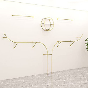 Retail Clothing Display racks for Boutique store Gold Closet Rod clothes racks, modern industrial pipe wall-mounted Garment rack display shelves, home cloakroom clothes organizer storage racks shelf