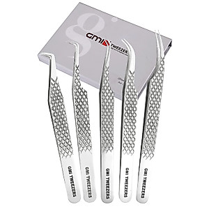 GMI Lash Tweezers - Set of 5 Eyelash Tweezers - Stainless Steel Eyelash Extension Tweezers - Multipurpose Lash Tweezers for Eyelash Extensions for Individual.