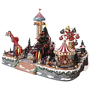 Holyart Christmas Village Set with Lights, Christmas Tree in an Amusement Park 60x90x60 cm