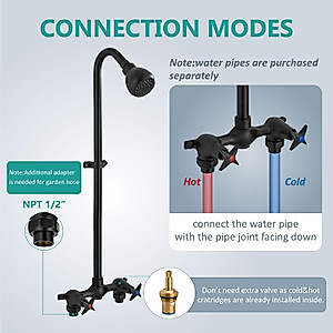 Aolemi Outdoor Shower Kit,Outdoor Shower Fixtures Faucet System with High Pressure Showerhead,2-Handle Exposed Shower with Brass Mix Valve,6 Inch Center,without Soap Dish Matte Black