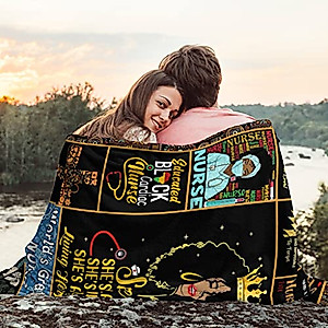 KBBMFEU Nurse Gifts Black Throw Blanket Nurses Day Christmas Retirement Birthday Nurse Gifts for Women Cozy Throw for Bed Sofa 50x60inch