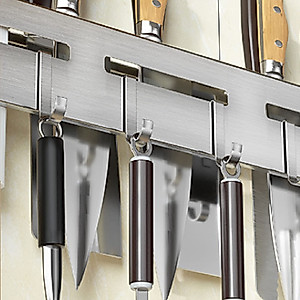 Camidy Stainless Steel Knife Bar Wall Mounted Kitchen Knife Holder Knife Block with Chopstick Holders 8 Hooks