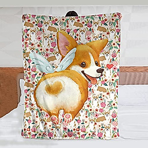 JASMODER Cute Corgi Angle Throw Blanket Warm Ultra-Soft Micro Fleece Blanket for Bed Couch Living Room